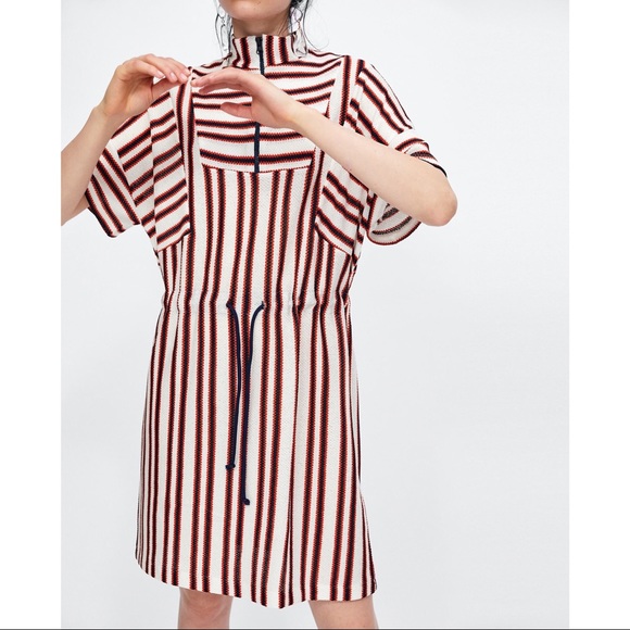 Zara | Dresses | Zara Striped High Neck Zip Short Dress | Poshmark
